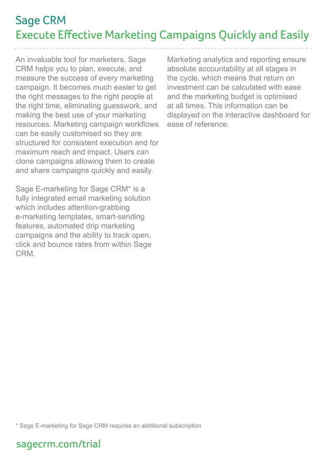 Sage CRM Product Overview Brochure | PDF
