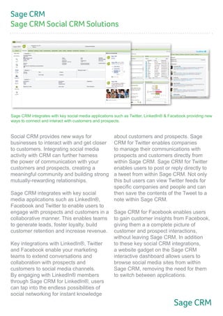 Sage CRM Product Overview Brochure | PDF