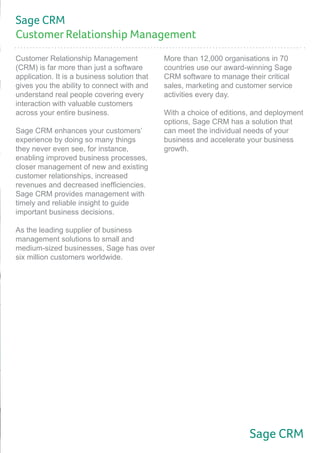 Sage CRM Product Overview Brochure | PDF