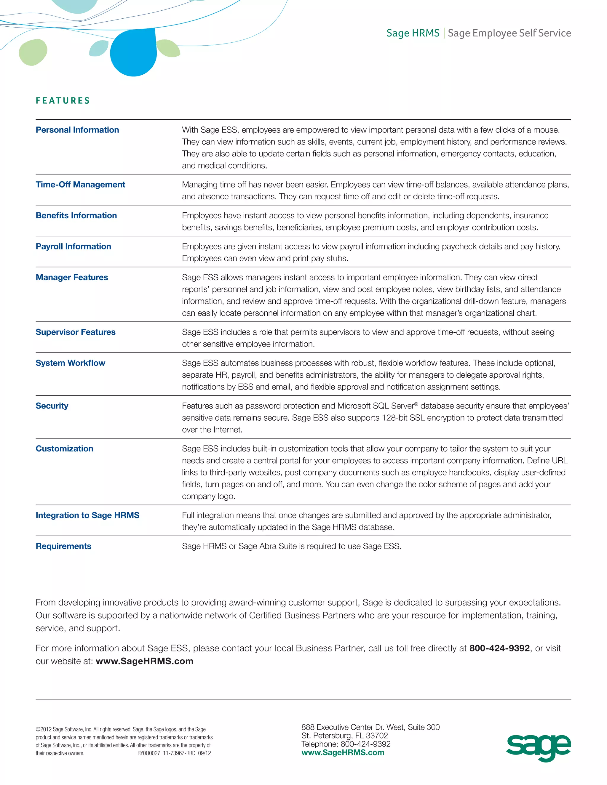 Sage Employee Self Service Feature Sheet | PDF