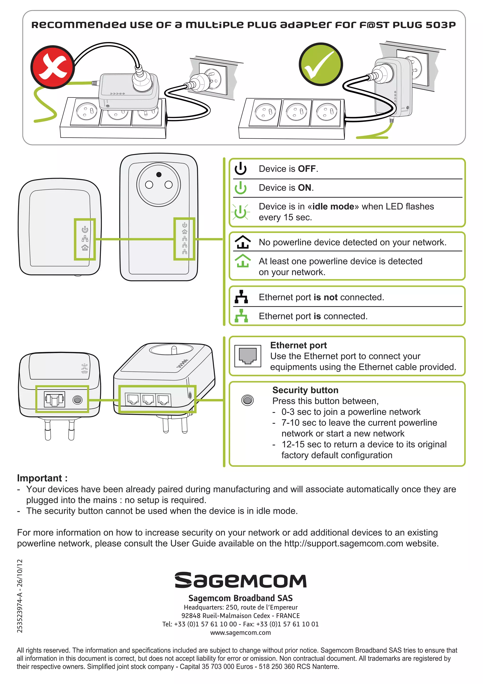 Sagemcom F@ST Multi-Pack Powerline Adapter User Guide | PDF