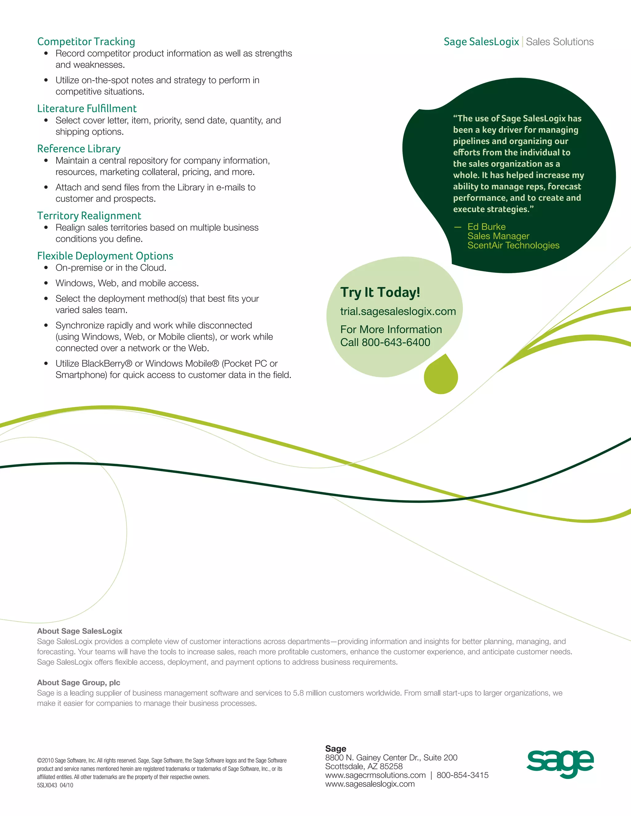 Sage SalesLogix Sales Datasheet | PDF