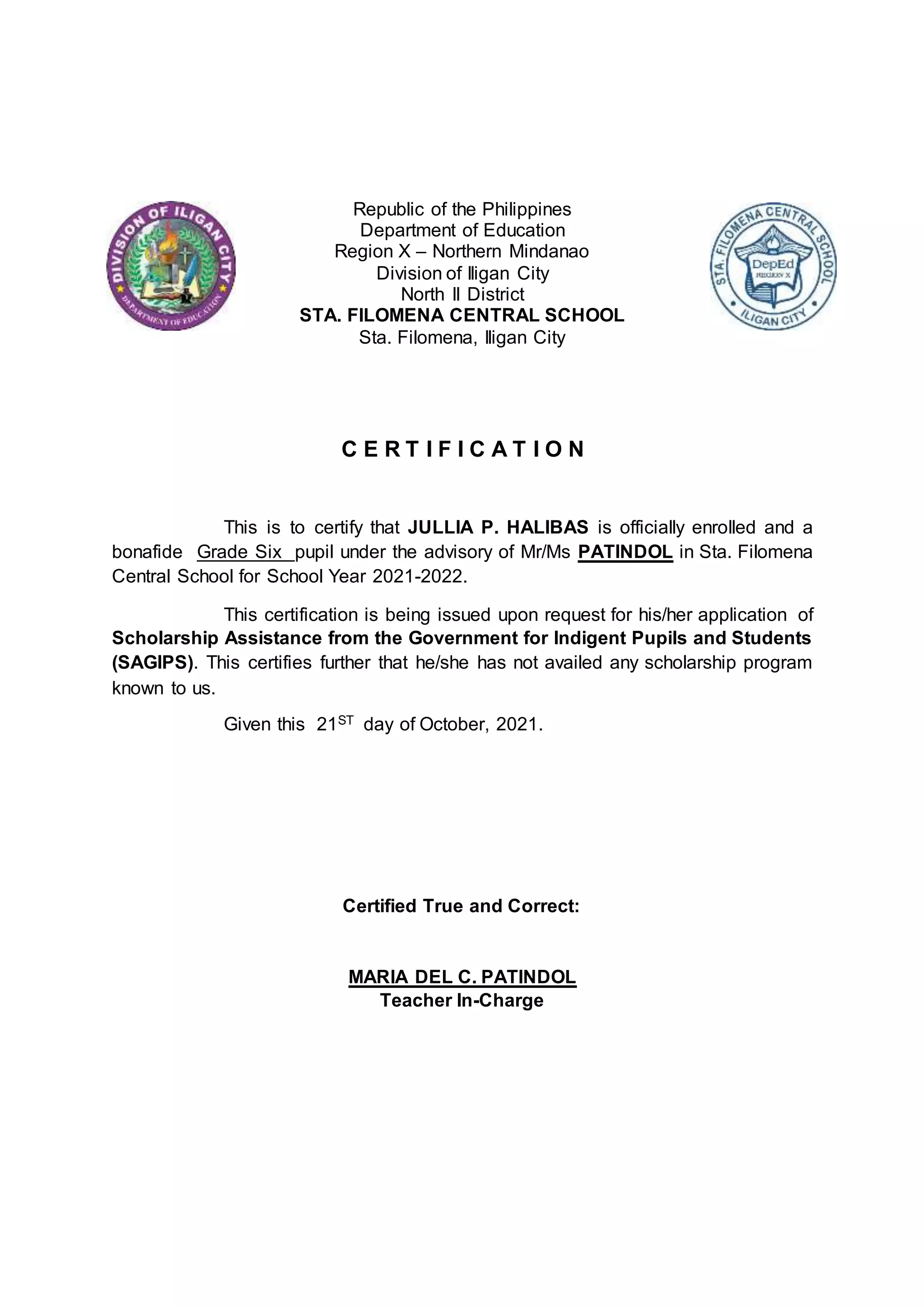 Sagip certification | DOCX