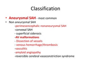 Non traumatic Subarachnoid hemorrhage (SAH) | PPT