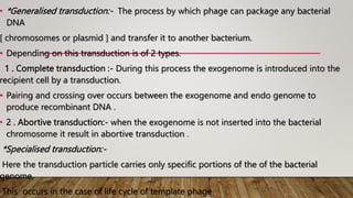Recombination in Prokaryotes Transformation, conjugation, transduction ...
