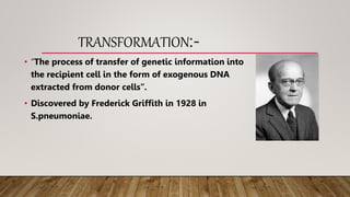 Recombination in Prokaryotes Transformation, conjugation, transduction ...