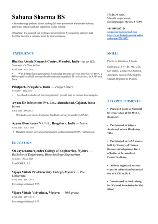 Sahana sharma resume | PDF