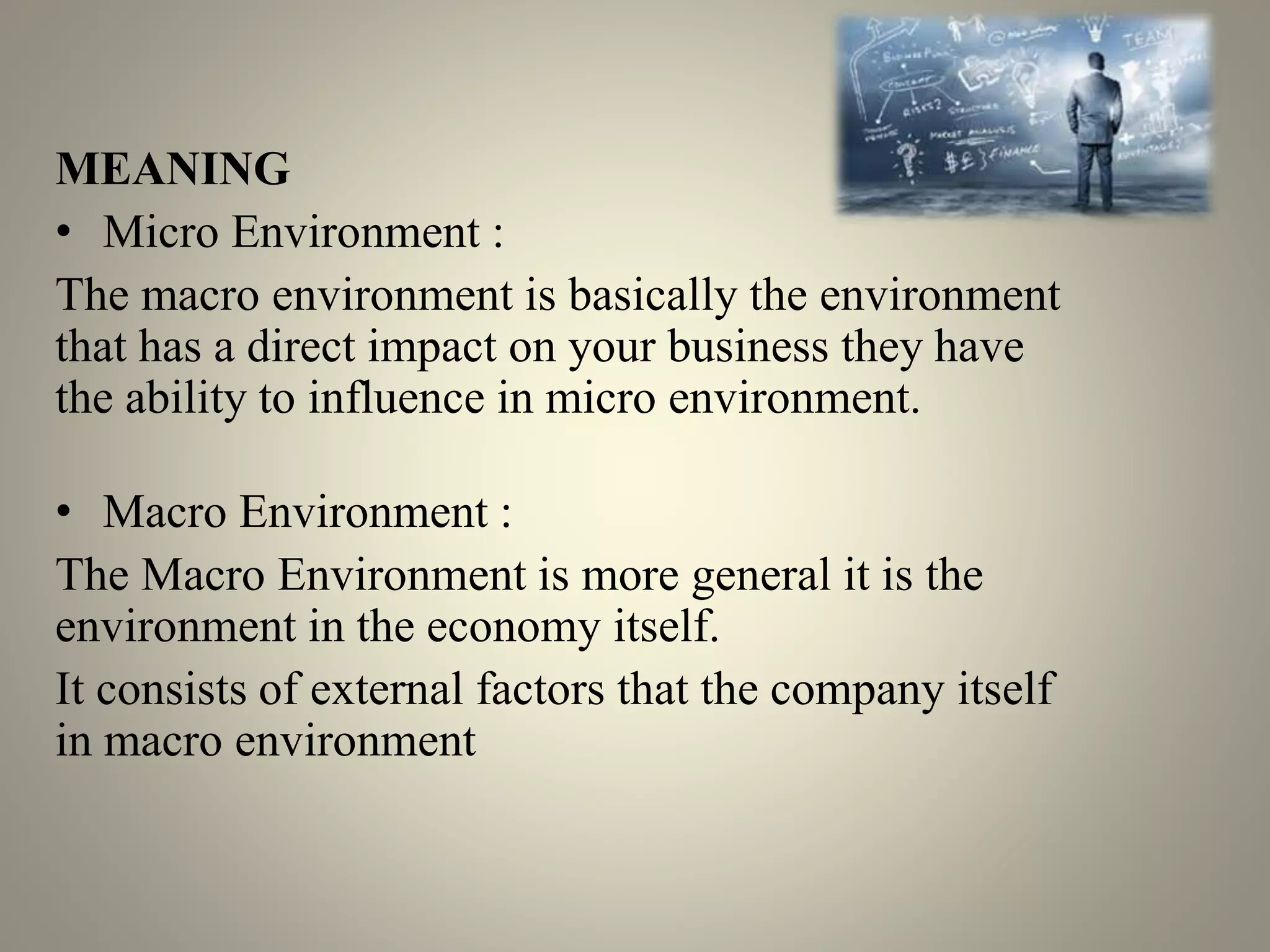 MICRO AND MACRO ENVIRONMENTAL FACTORS ON MARKETING | PPTX