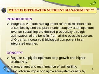 INTEGRATED NUTRIENT MANAGEMENT FOR SUSTAINABLE VEGETABLE CROP ...