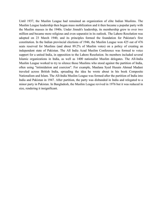Evolution of Muslim leage | DOCX | Islam | Religion & Spirituality