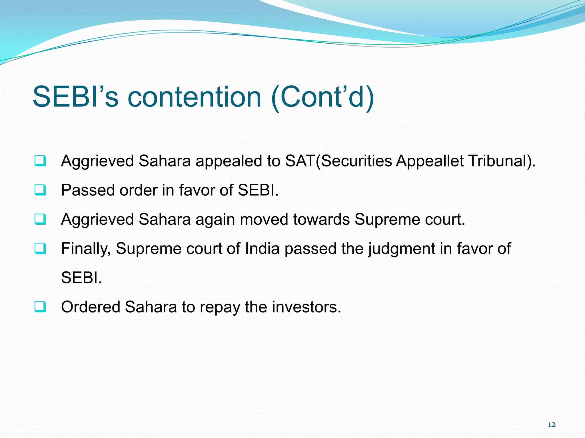 Sahara V/s Sebi Case analysis (Law point of view) | PPTX