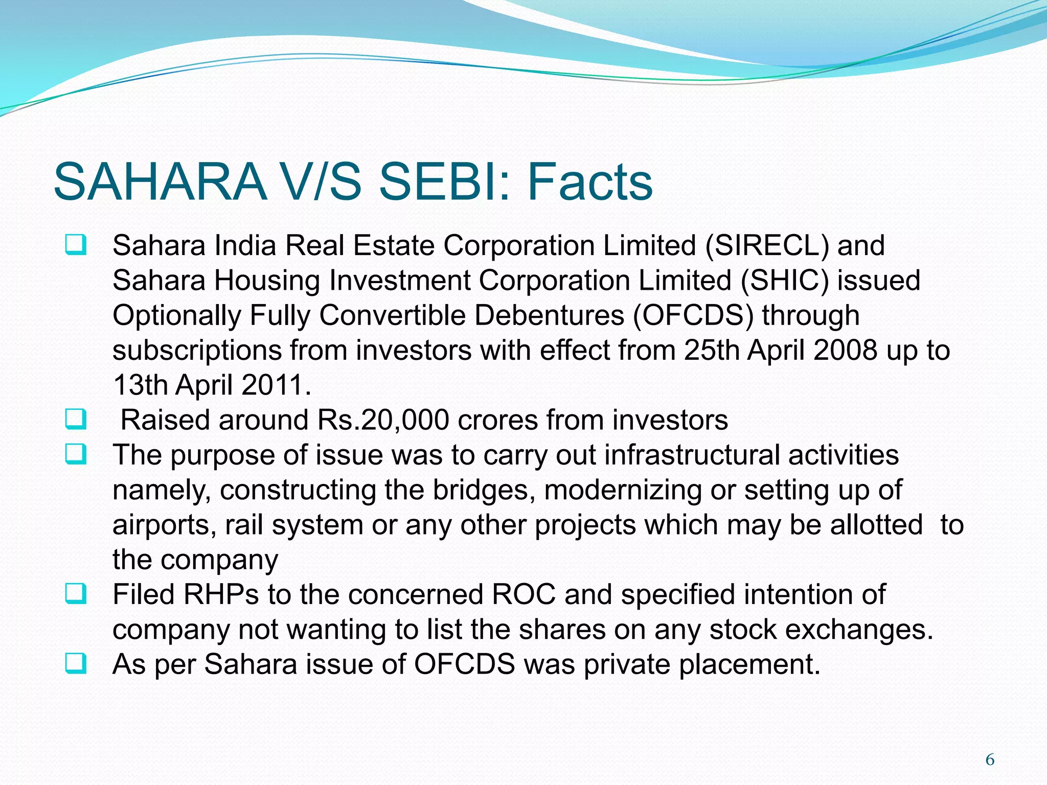 Sahara V/s Sebi Case analysis (Law point of view) | PPTX