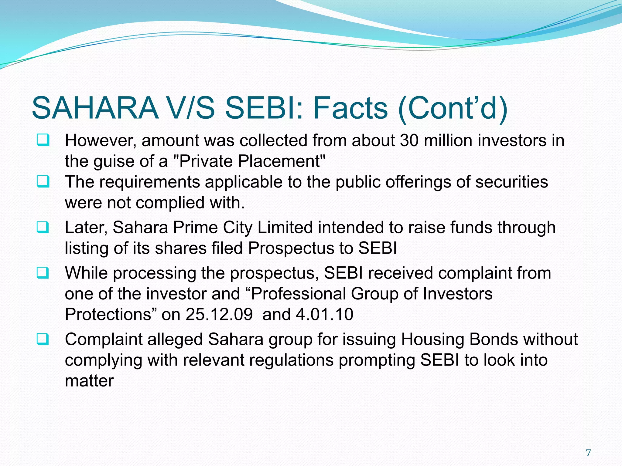 Sahara V/s Sebi Case analysis (Law point of view) | PPTX