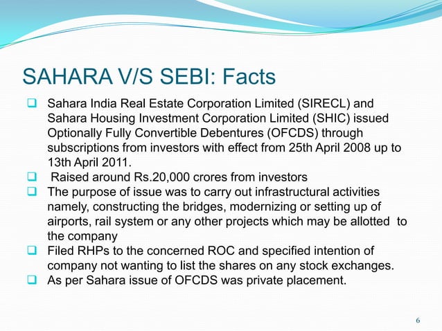 Sahara V/s Sebi Case analysis (Law point of view) | PPTX | Business Accounting & Finance | Business