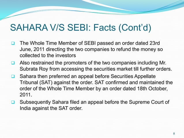 Sahara V/s Sebi Case analysis (Law point of view) | PPTX | Business Accounting & Finance | Business
