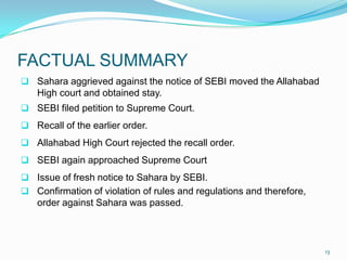 Sahara V/s Sebi Case analysis (Law point of view) | PPT