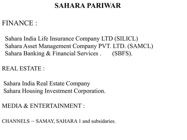 SAHARA India Pariwar | PPTX | Currencies | Economy