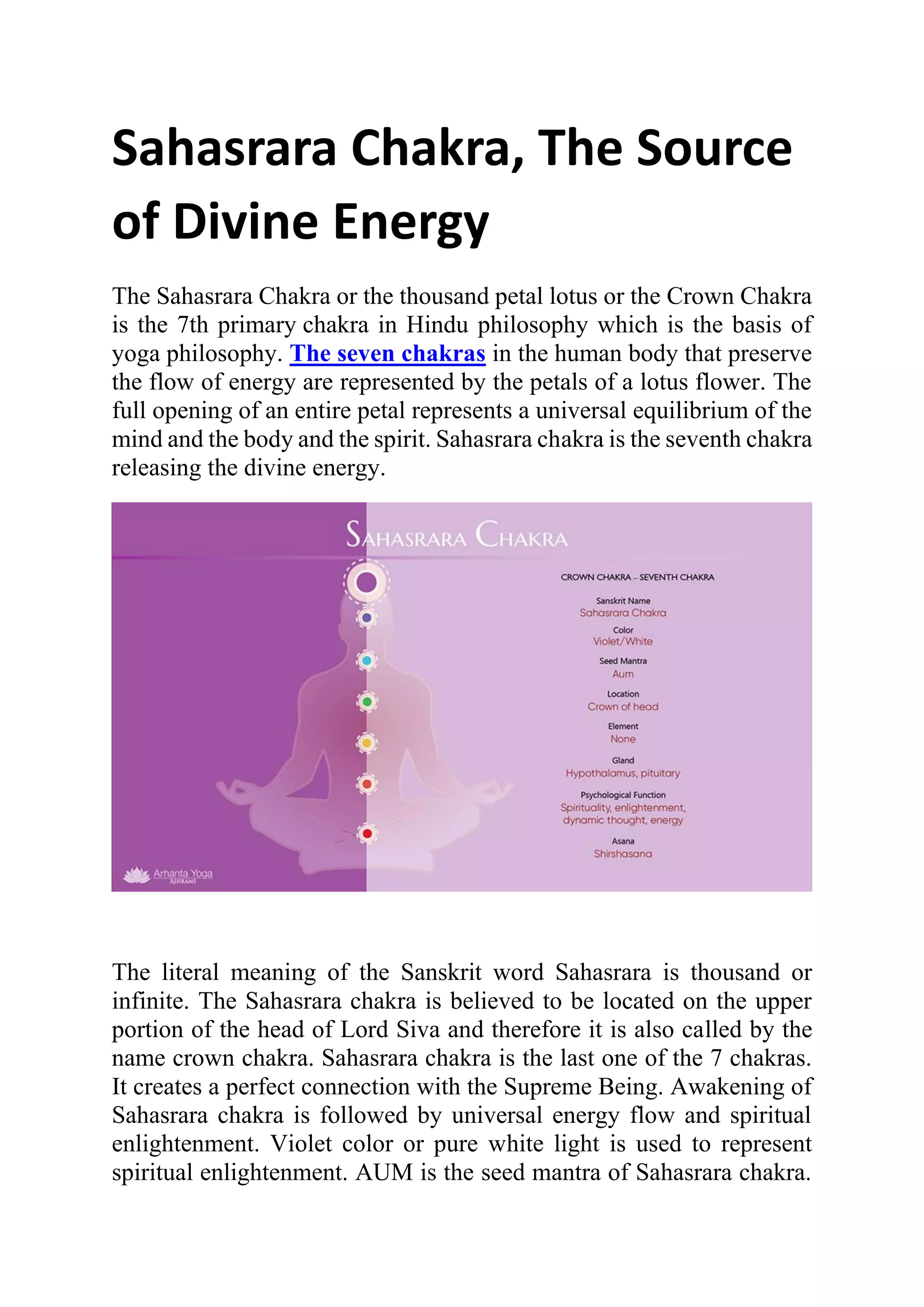 Sahasrara Chakra, The Source of Divine Energy | PDF