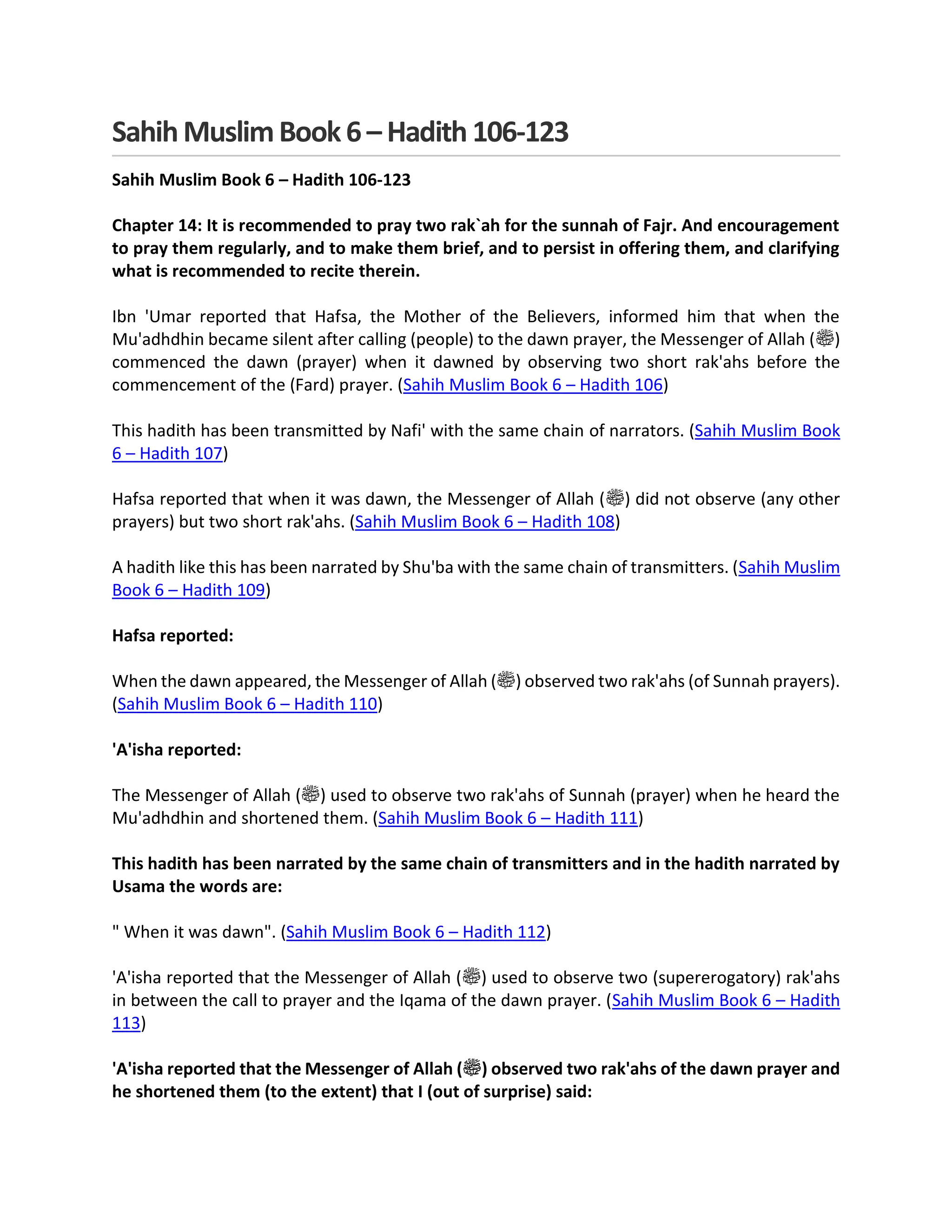 Explaining Sahih Muslim Book 6 – Hadith 106-123 | PDF