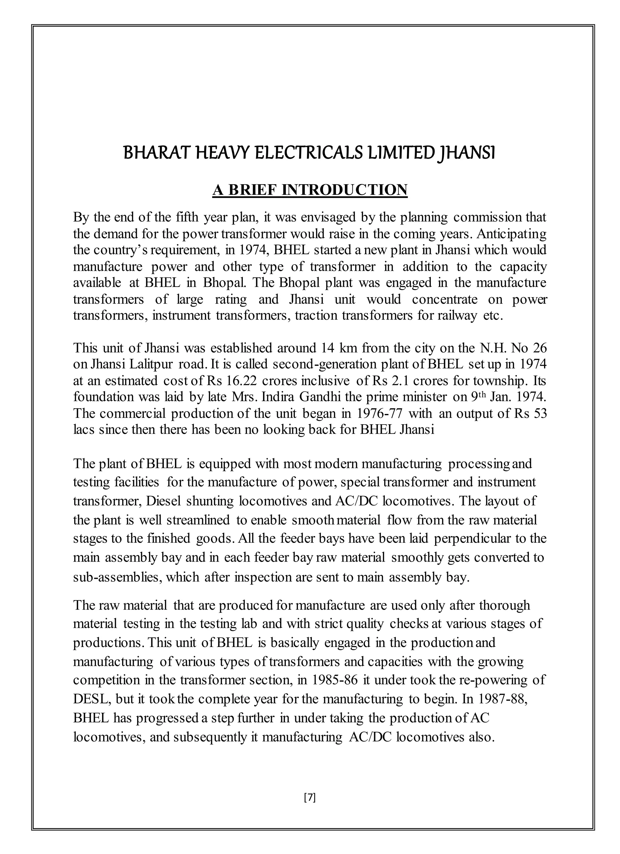 Sahil BHEL JHANSI assembely of power transformer | DOCX