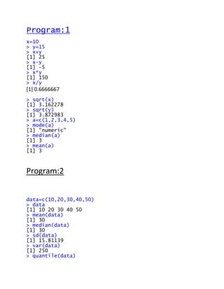 basic mathematics practice of using R Tool | PDF