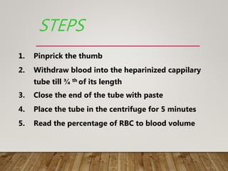 Sahli+pcv practical hemoglobinometer and hematocrite | PPTX