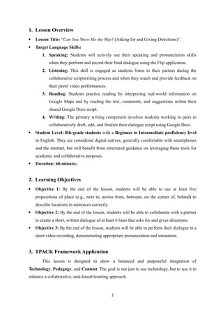 Lesson Plan - Technology Integrated Language Learning (College Student's Project) | DOCX
