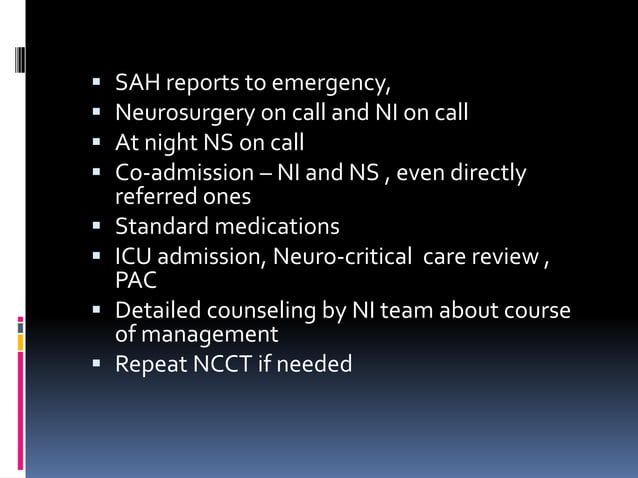 Management of SAH | PPTX | Blood Disorders | Diseases and Conditions