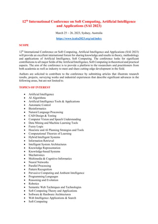 12th International Conference on Soft Computing, Artificial Intelligence and Applications (SAI ...