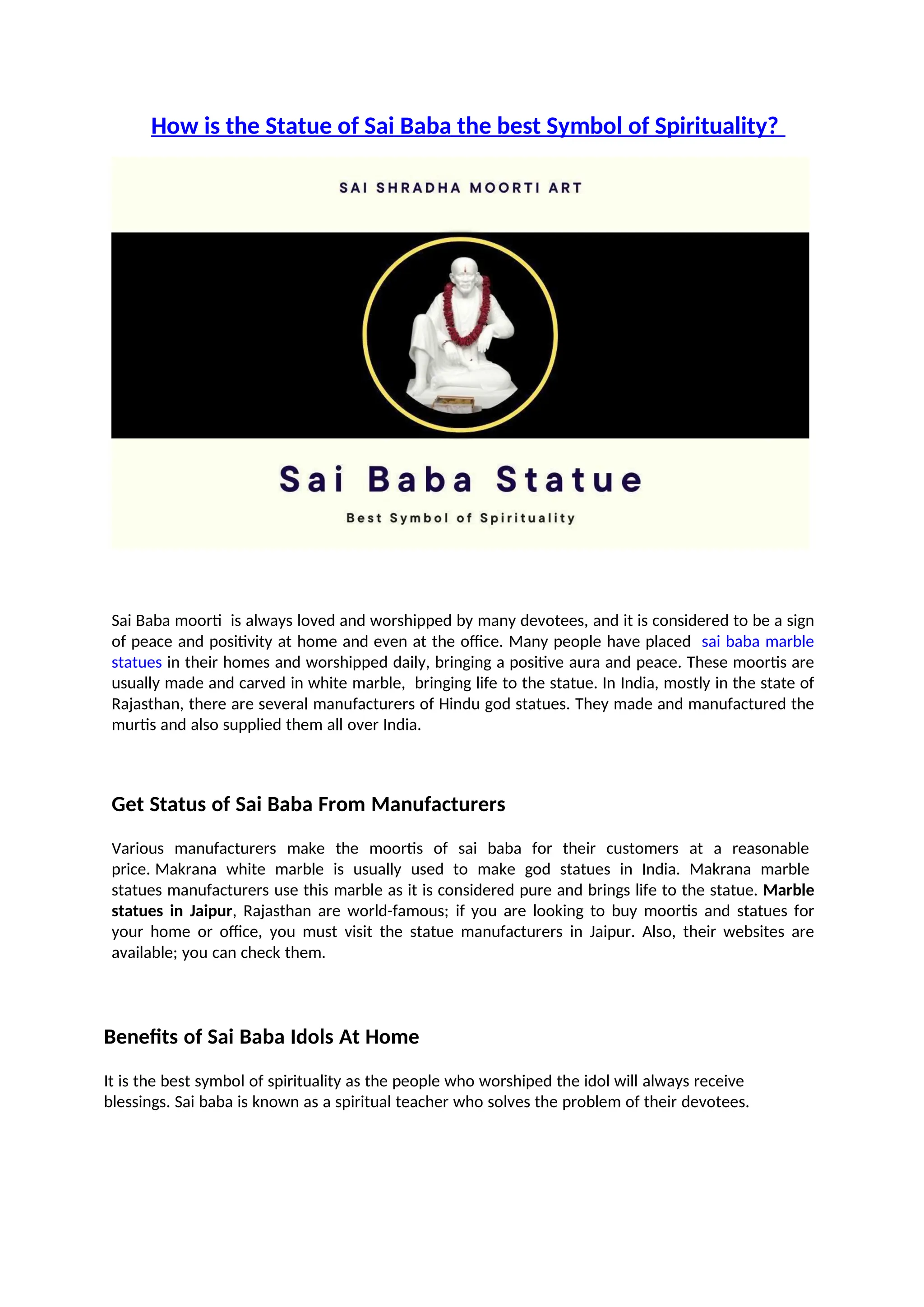 Sai Baba Statue is the Best Symbol of Spirituality.ppt