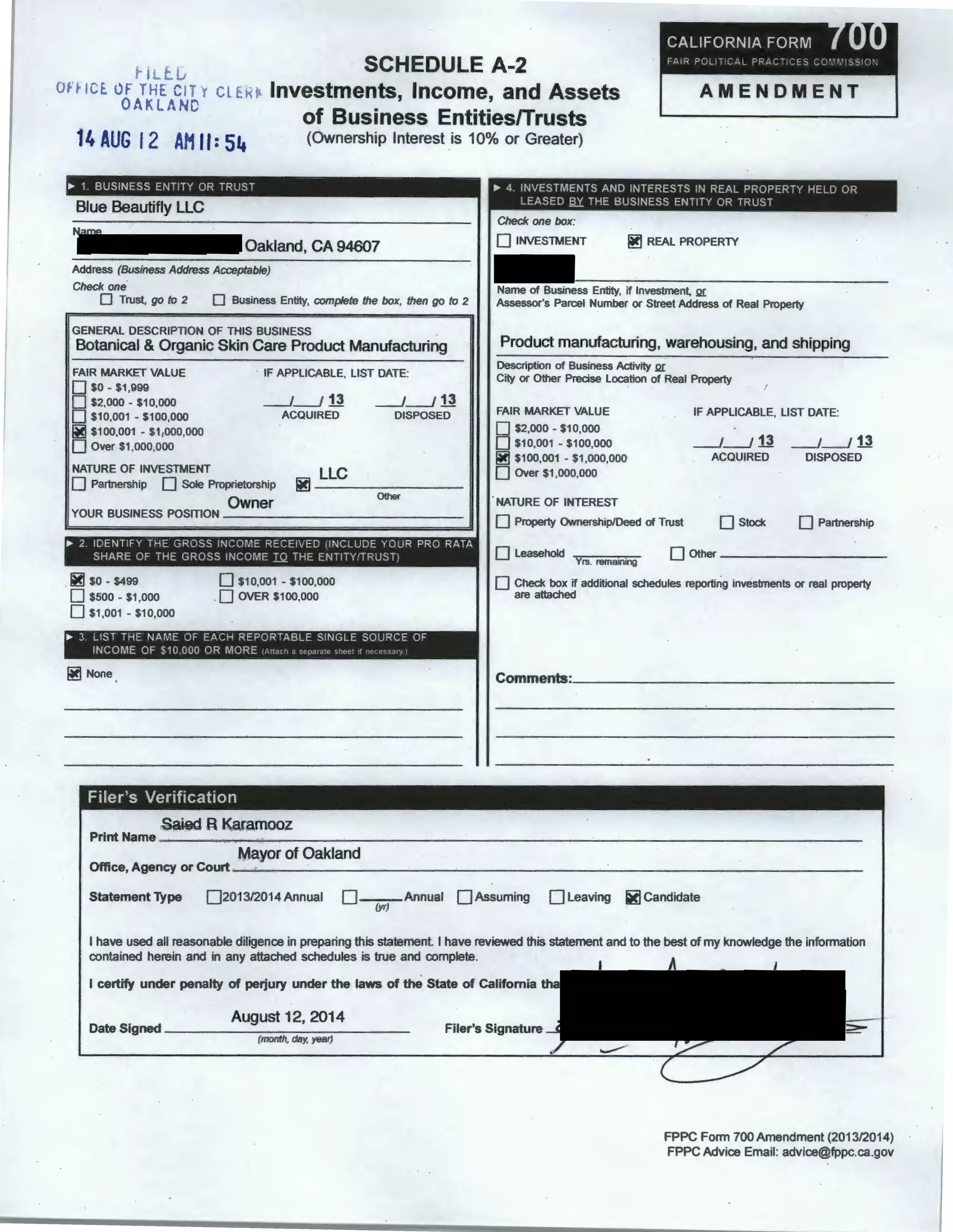 Saied Karamooz FPPC Form 700 | PDF