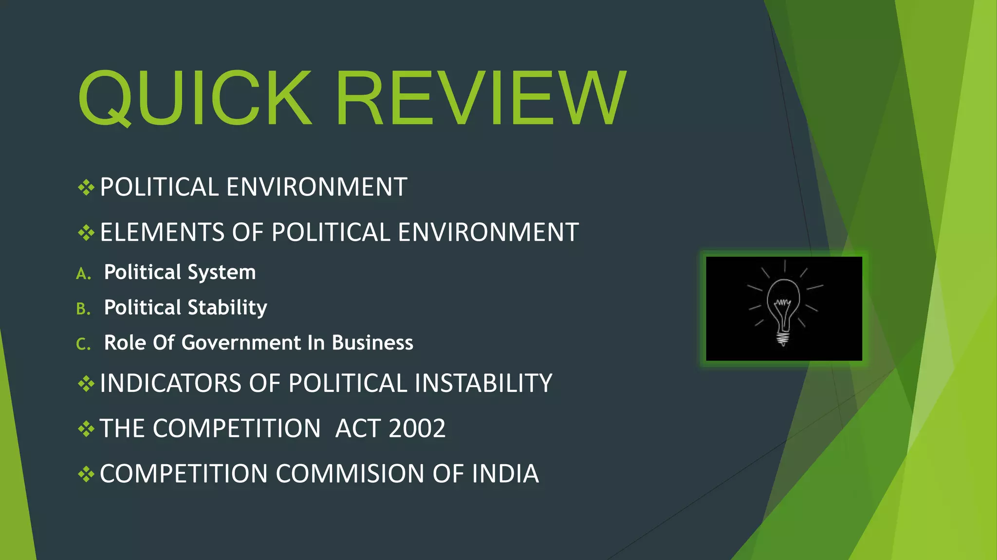 Elements of political environment and competition act 2002 | PPT