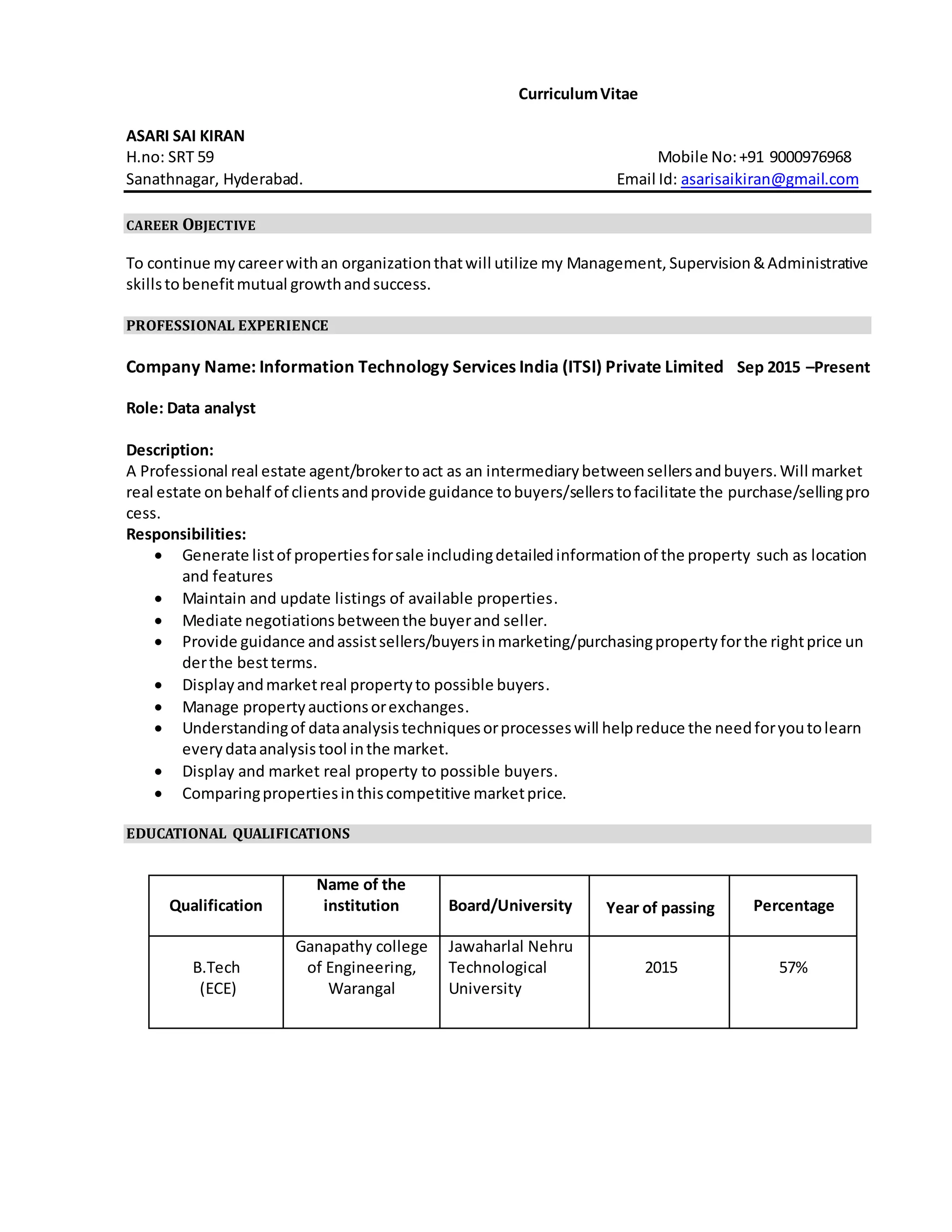 Sai kiran resume(sss) | PDF