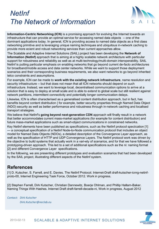 SAIL: demo handout at Future Media Distribution using Information Centric Networks | PDF
