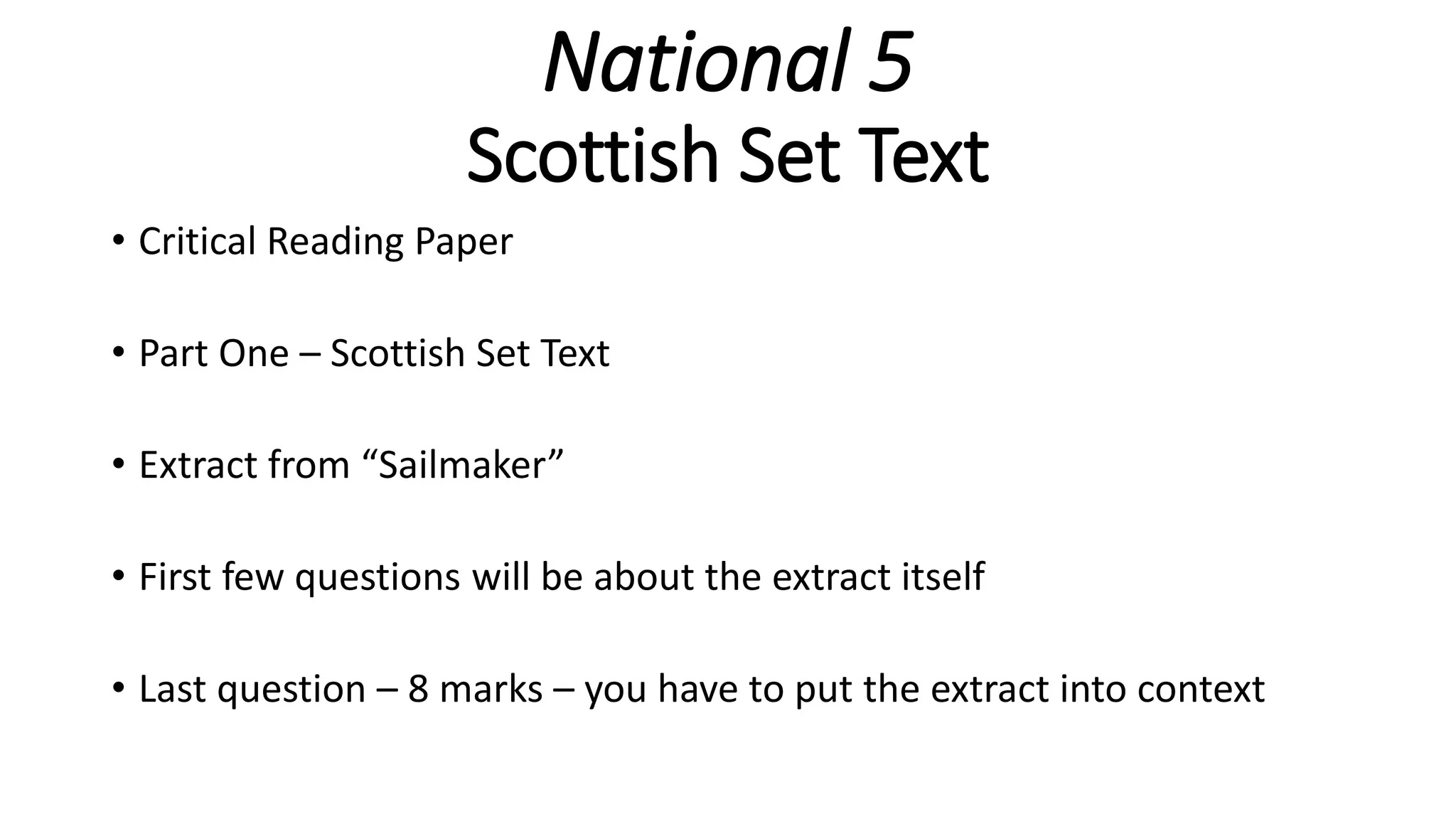 Sailmaker by Alan Spence - National 5 English Scottish Set Text | PPTX