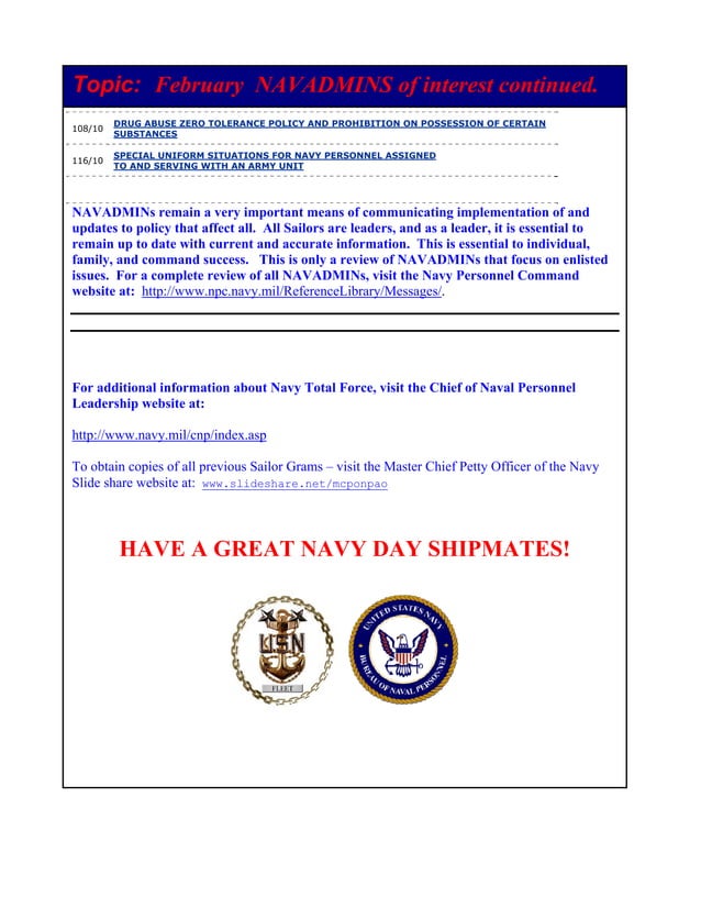 Sailor gram 11 10 march navadmin review | PDF