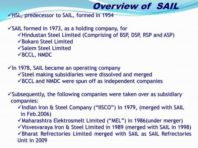 SAIL-Steel Authority Of India Overview | PPT | Free Download