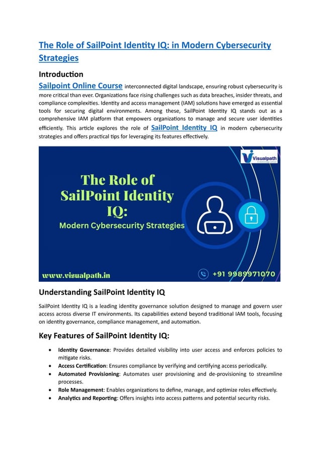 Sailpoint Identity IQ Course Online | Sailpoint Online Course | PDF