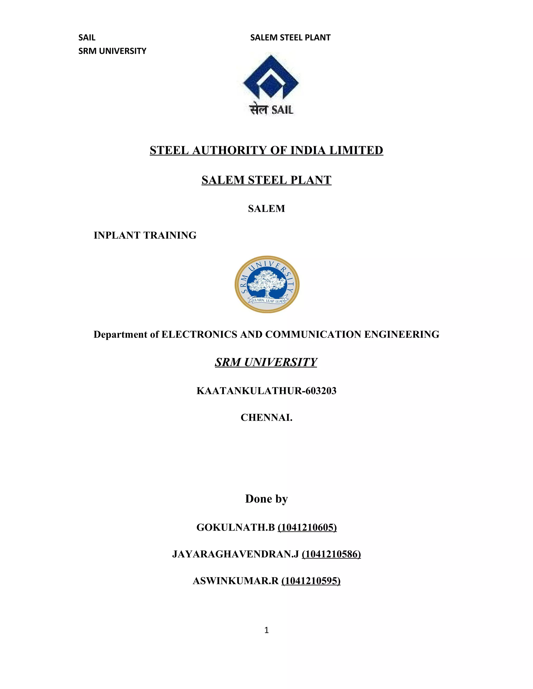 SAIL SSP IPT report by srm univ | DOC