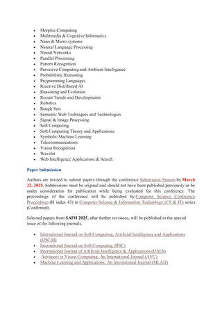 CFP-6th International Conference on Soft Computing, Artificial Intelligence and Machine Learning ...