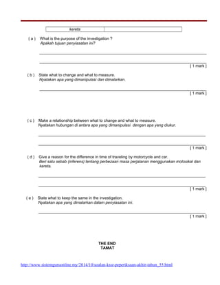 Soalan Ujian Sains Tahun 4 KSSR | DOC