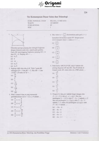 SOAL SBMPTN 2016 TKD SAINTEK KODE 226 | PDF