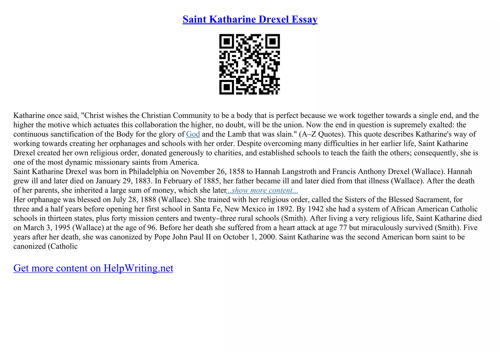 Saint Katharine Drexel Essay | PDF