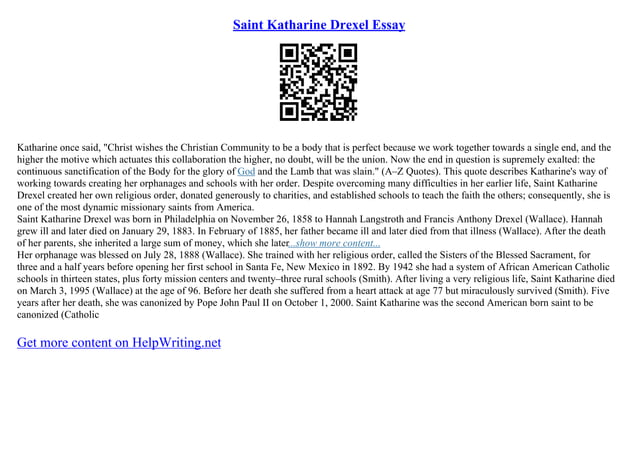 Saint Katharine Drexel Essay | PPT