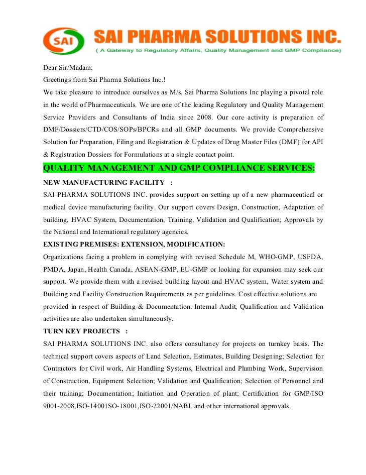 Sai pharma solutions regulatory and quality management service provi…