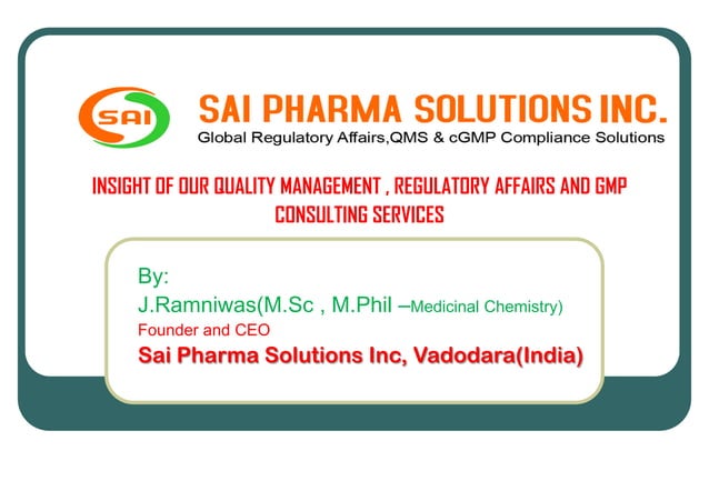 Sai pharma solutions inc scientific-regulatory affairs-quality management and c gmp consultants ...