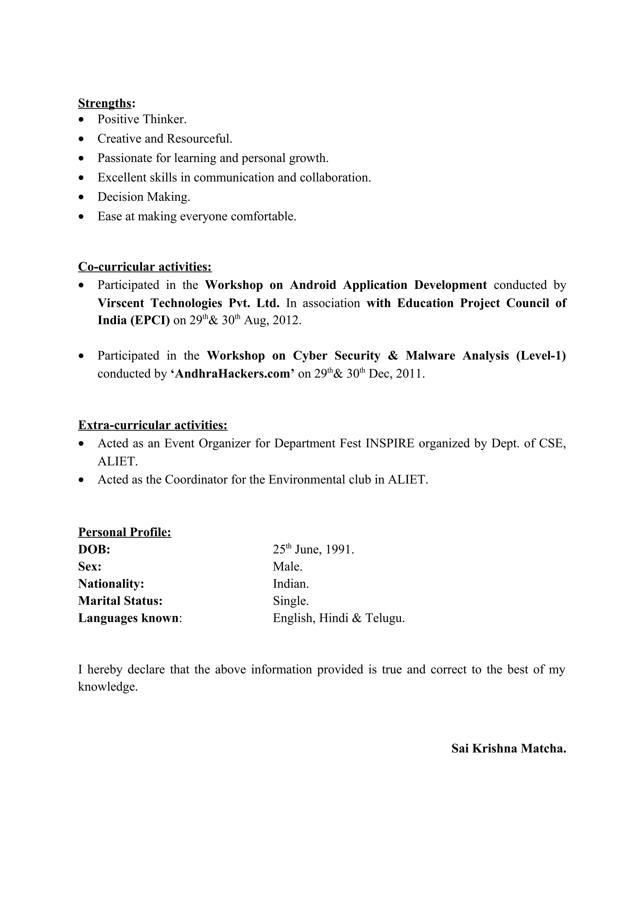 Sai resume updated | DOC