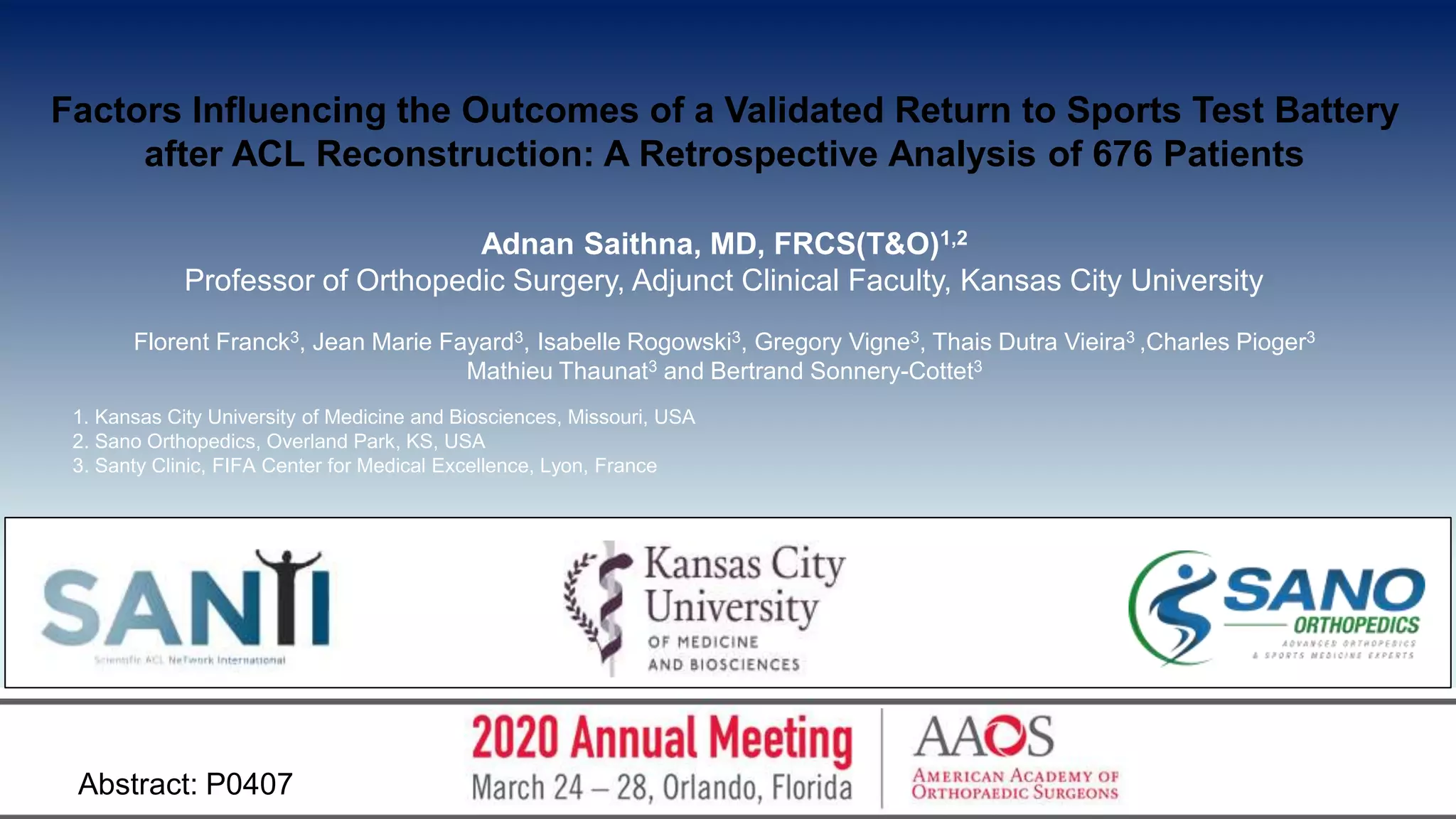 Factors Influencing the Outcomes of a Validated Return to Sports Test ...