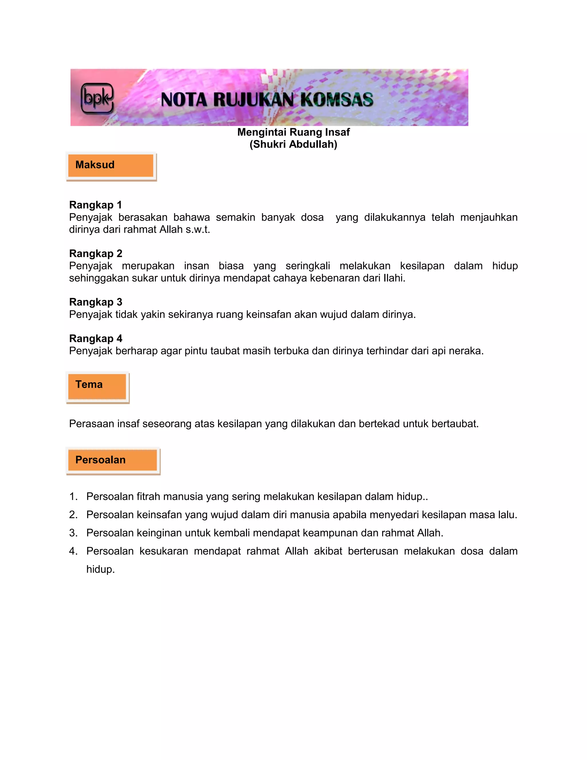 Sajak Mengintai Ruang Insaf | PDF