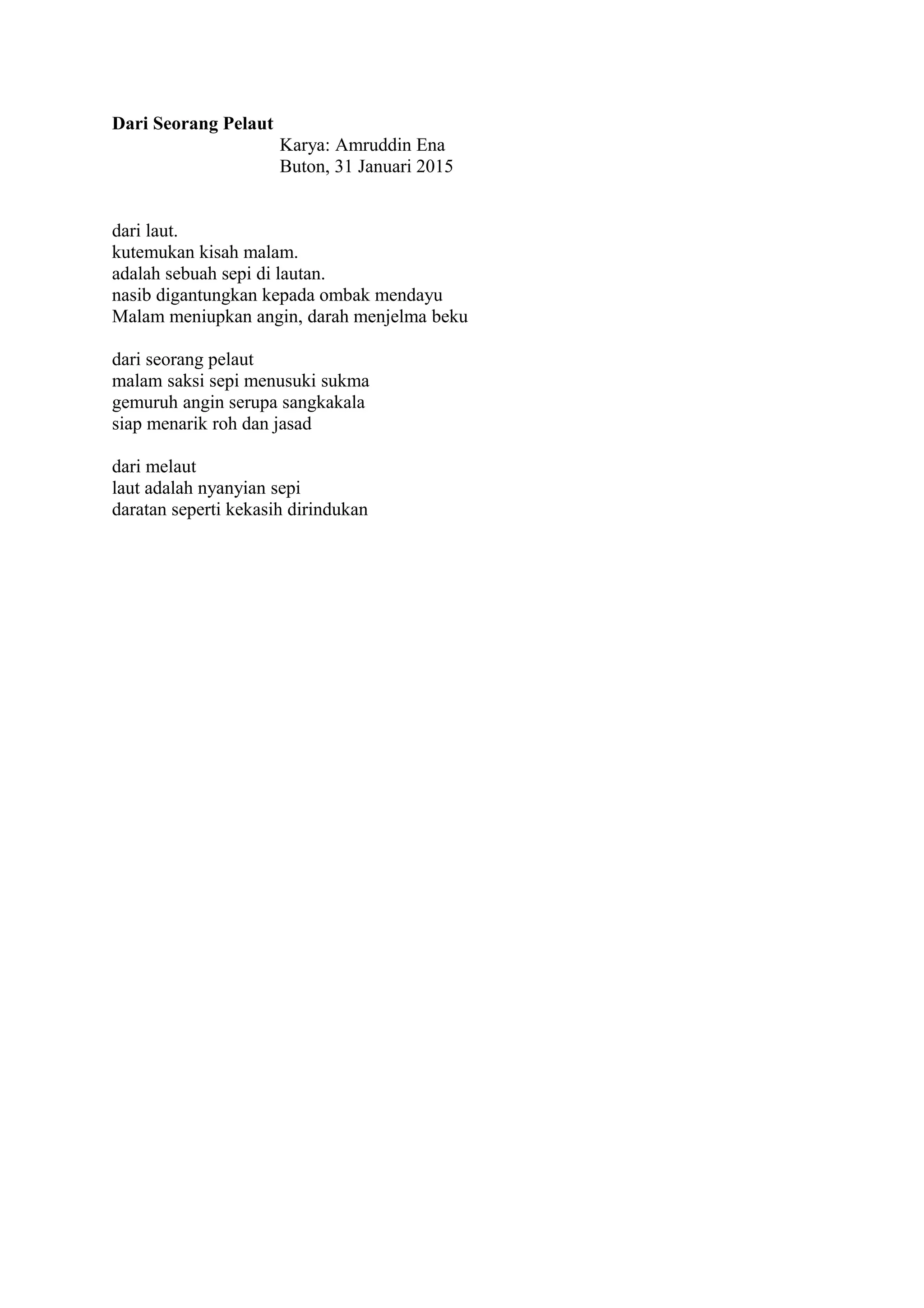 Puisi Sajak perempuan senyum dan lelaki karang Karya Amiruddin Ena | DOC
